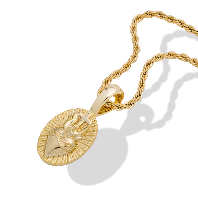 Yellow Gold Sacred Heart Pendant – Saint Midas